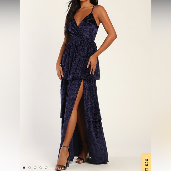 Lulus | Dresses | Tier To Impress Navy Blue Burnout Velvet Tiered Maxi Dress Size L | Poshmark